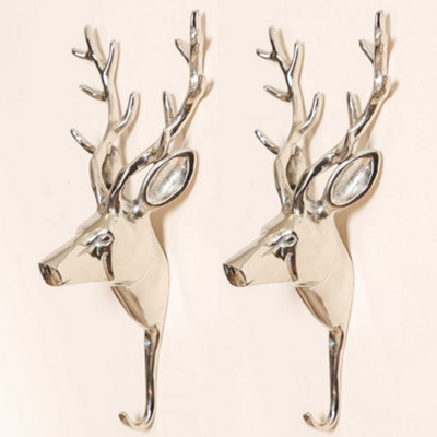 Set of 2 Traditional Silver Brushed Nickel Stag Bust Wall Hooks | DIY at B&Q