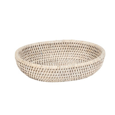 Set of 2 Traditional White Rattan Classic Rounded Kitchen Baskets