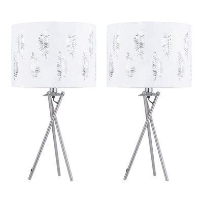 Set of 2 Tripod Table Lamps with White Fern Cut Out Shades