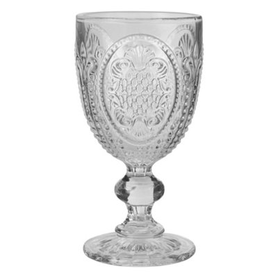 Set of 2 Vintage Luxury Clear Drinking Goblet Wine Glasses Festive ...