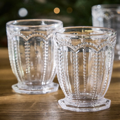 Set of 2 Vintage Luxury Clear Embossed Short Drinking Glass Whiskey ...