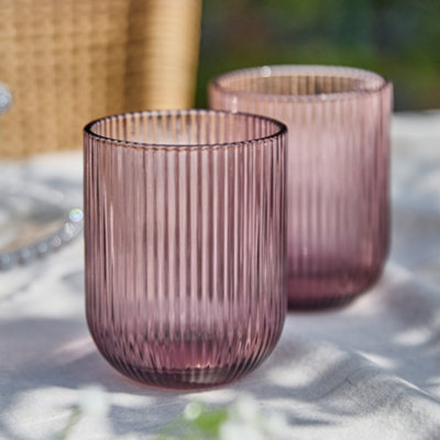 Set of 2 Vintage Luxury Pink Ribbed Short Drinking Glass Whisky Glass ...