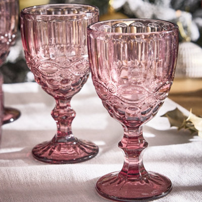 Set of 2 Vintage Luxury Rose Quartz Drinking Wine Glass Wine Goblets 350ml