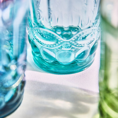 Set of 2 Vintage Luxury Sapphire Blue Drinking Glass Tumblers Spring ...