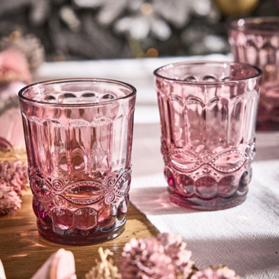 Buy Set of 2 Vintage Rose Quartz Drinking Tumbler Whisky Glasses ...