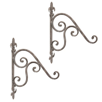 Set of 2 Vintage Style Fleur de Lys Ornate Scrolled Wall Bracket ...