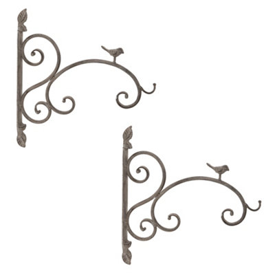 Set of 2 Vintage Style Ornate Scrolled Wall Bracket Outdoor Basket ...