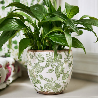 Set of 2 Vintage Style Small & Large Ceramic Botanical Indoor Outdoor ...