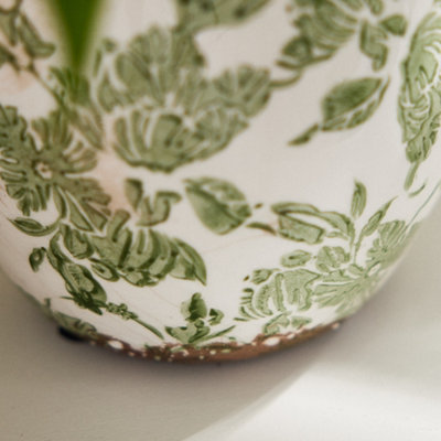 Set of 2 Vintage Style Small & Large Ceramic Botanical Indoor Outdoor ...