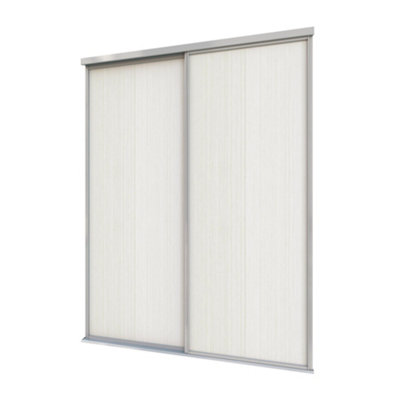 Set of 2 White Pine Sliding Wardrobe Door Kit in Silver Frame & Tracks ...