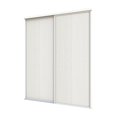 Set of 2 White Pine Sliding Wardrobe Door Kit in White Frame & Tracks ...