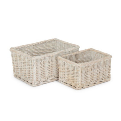 Set of 2 White Wash Willow Trays