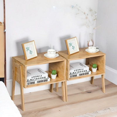 Set Of 2 Wooden Stackable Bedside Tables