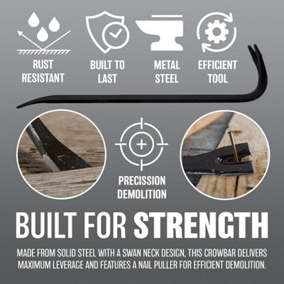 Set Of 2 Wrecking Bar Crow Nail Lever Steel Swan Neck Builders Tool ...