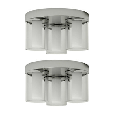 Set of 2 Wren - Chrome Bathroom Flush Ceiling Lights with Glass Shades