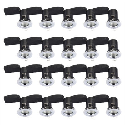 Set of 20 Fire Rated Downlights - Chrome Fixed GU10 Recessed Downlight