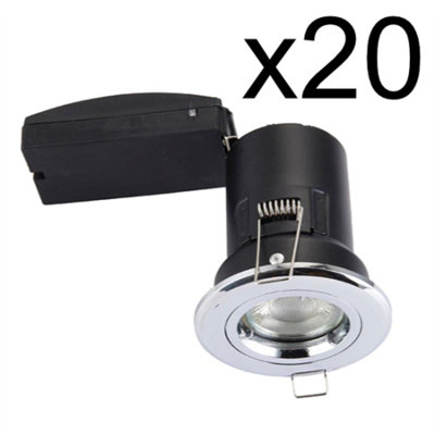 Set of 20 Fire Rated Downlights - Chrome Fixed GU10 Recessed Downlight