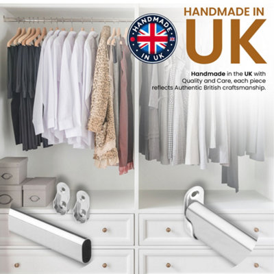 Set of 2x 70cm Oval Chrome Wardrobe Rail Clothes Hanging Hanger Pole ...