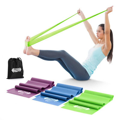 Set of 3 - 1.5m Stretch Resistance Bands Natural Latex Therapy ...