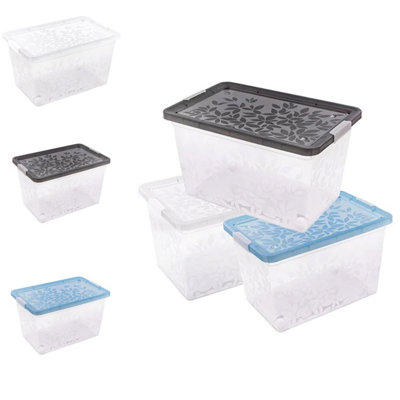 SET OF 3 22 LITRES ELEGANT JASMINE LEAVES STRONG STACKABLE PLASTIC ...