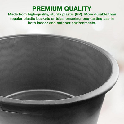 Set of 3 45L Gallon Black Plastic Bucket with Handles -Sturdy Water ...