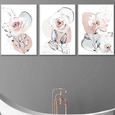 Set of 3 Abstract Blush Pink Botanical Wall Art Prints / 50x70cm ...