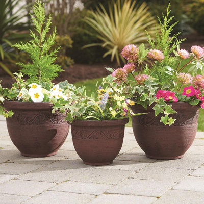 Set of 3 Antique Effect Planters - Weatherproof Lightweight Durable ...