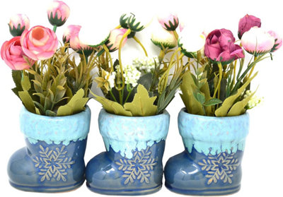 Set Of 3 Artificial Flower Pot Shoe Design Ceramic Plant Pot Ideal For ...