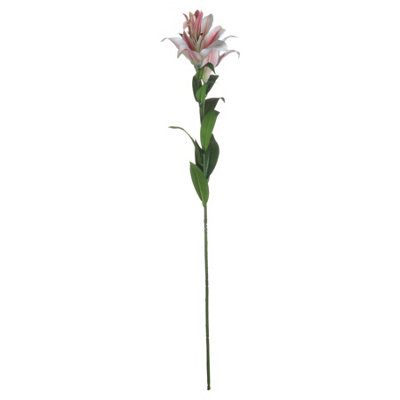 Set of 3 Artificial Stargazer Lily Stems White-Pink 900mm Tall