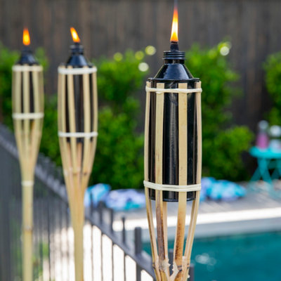 Set Of 3 Bamboo Tiki Flame Garden Torch