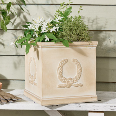 Set of 3 Beige Planter Fibreclay Summer Outdoor Garden Planter Plant Pot