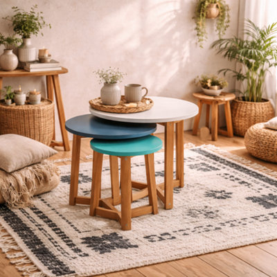 Set of 3 Birr Nesting Tables in Solid Oak, Natural Finish