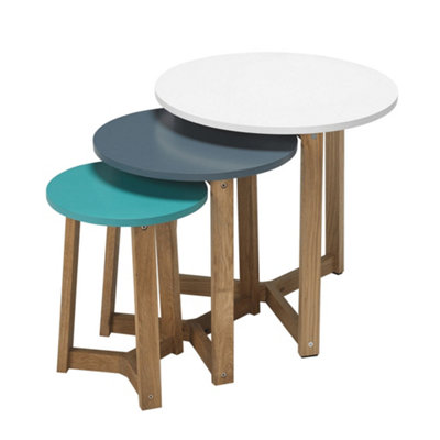 Set of 3 Birr Nesting Tables in Solid Oak, Natural Finish