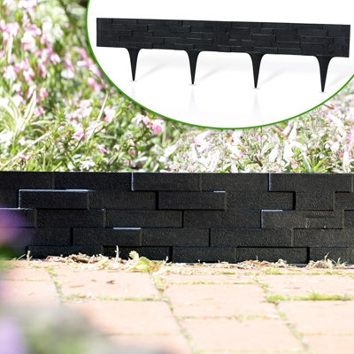 Set of 3 Black Garden Border Edging Slate Effect