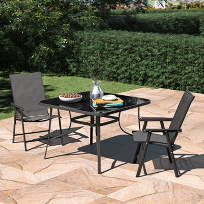 Set of 3 Black Garden Ripple Glass Square Umbrella Table and Folding ...