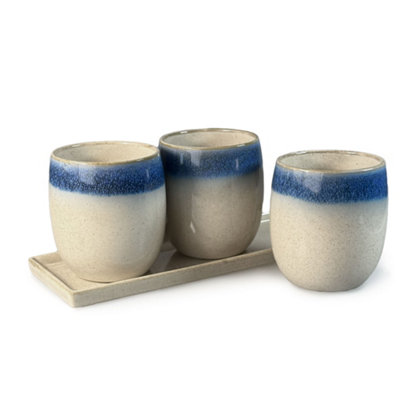 Set of 3 Blue and Cream Reactive Glaze Ceramic Planters with Tray | DIY ...