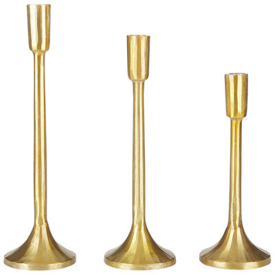 Set of 3 Candle Holders ZIMBABWE Metal 36 cm Gold
