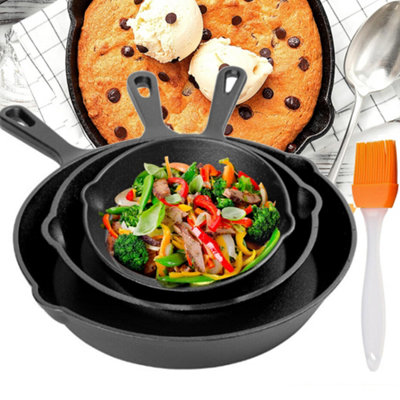 Set of 3 Cast Iron Non Stick Skillet Griddle Cooking Pan Pre-Seasoned ...