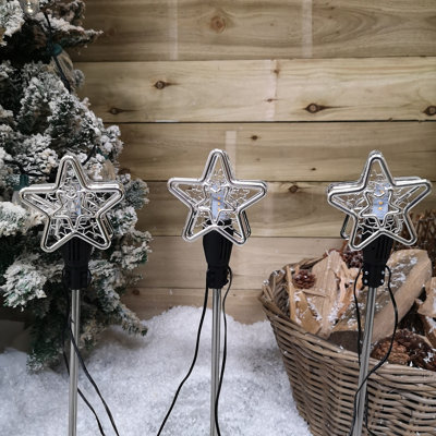 Set of 3 Christmas Star Flashing Warm White LED Connectable Pathfinder ...