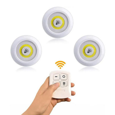 Set of 3 COB LED Lights - Battery Powered Tap Push or Remote-Controlled ...