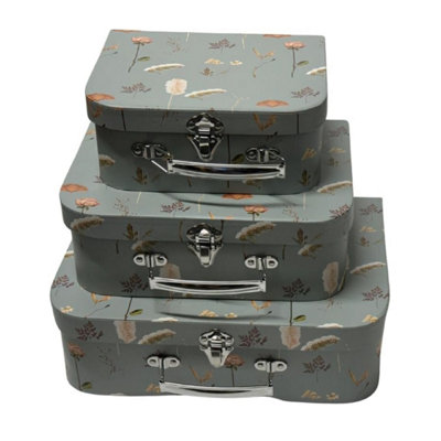 Set of 3 Decorative Storage Boxes with Lids - Vintage Paperboard ...