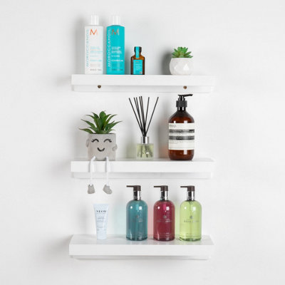 Set of 3 Floating Shelves White Wooden Wall Mounted Decorative Shelf ...