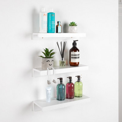 Set of 3 Floating Shelves White Wooden Wall Mounted Decorative Shelf Set