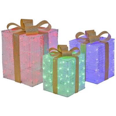 Set of 3 Giant LED Christmas Gift Boxes with 200 Warm Lights Mains ...
