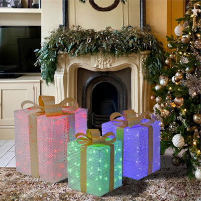 Set of 3 Giant LED Christmas Gift Boxes with 200 Warm Lights Mains ...