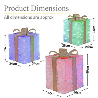 Set of 3 Giant LED Christmas Gift Boxes with 200 Warm Lights Mains ...