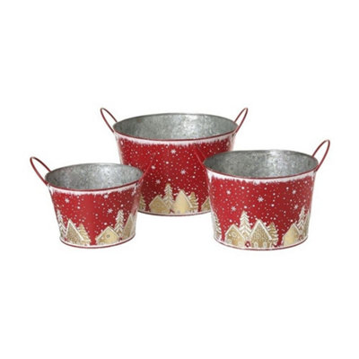 Set Of 3 Gingerbread Festive Buckets