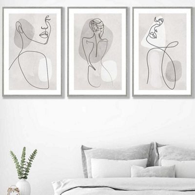 Set of 3 Grey and Beige Female Line Art Wall Art Prints Wall Art Prints ...