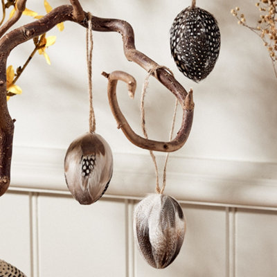 Set of 3 Hanging Egg Decorations Speckled Feather Hanging Easter Tree ...