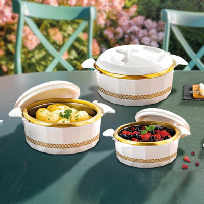 Set of 3 Insulated Food Servers - Stainless Steel Thermal Dishes with ...